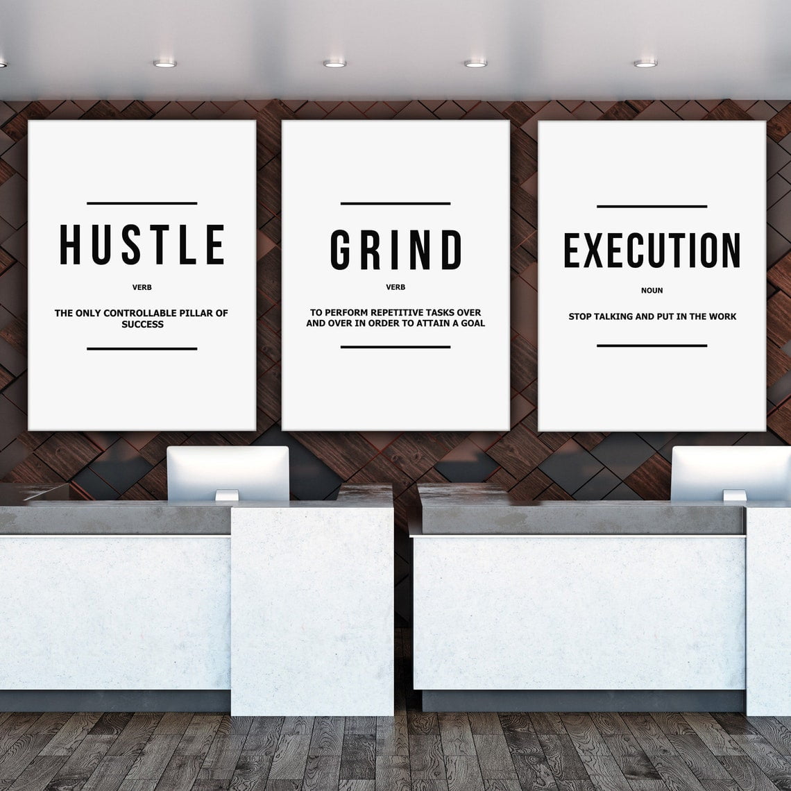 UNFFRAMED 3X Hustle Grind Execution Wall Art Set, Motivational Posters ...
