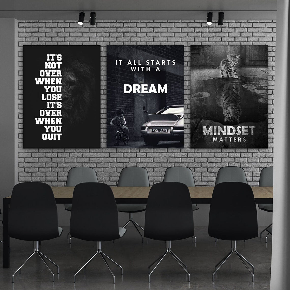 UNFFRAMED 3X Motivational Wall Art Set, Mindset Matters, It All Starts ...