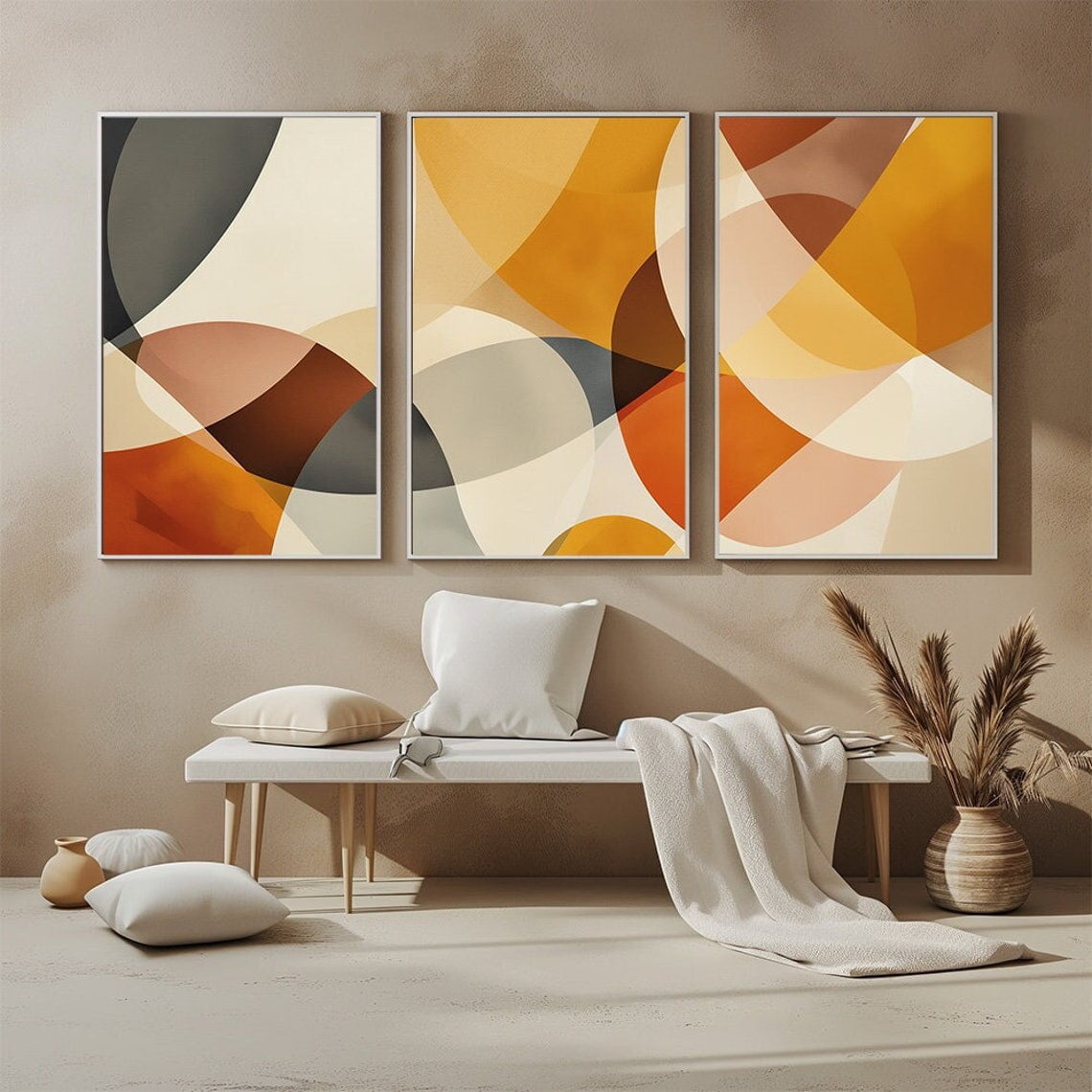 UNFFRAMED Abstract Art Prints, Warm Colors Gallery Wall Set 3 Prints ...
