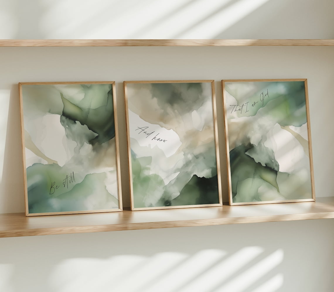 UNFFRAMED Abstract Scripture Christian Art Prints Psalm 46 Set Of 3 ...