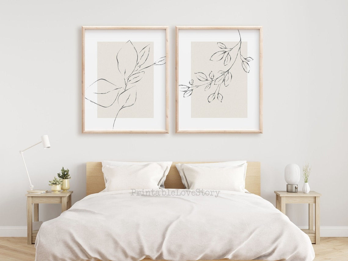 UNFFRAMED Abstract botanical flower line art print set,Botanical ...
