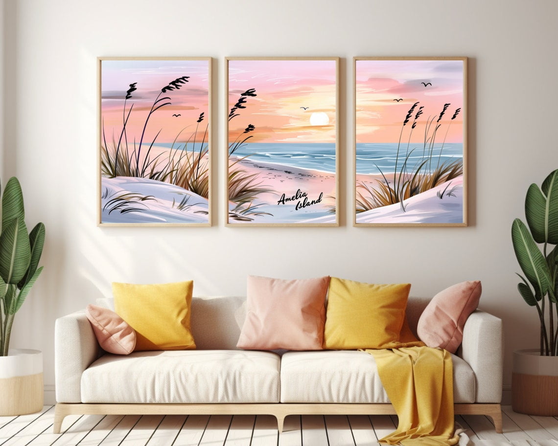 UNFFRAMED Amelia Island Sunset Poster Set Of 3, Florida Beach Wall Art ...