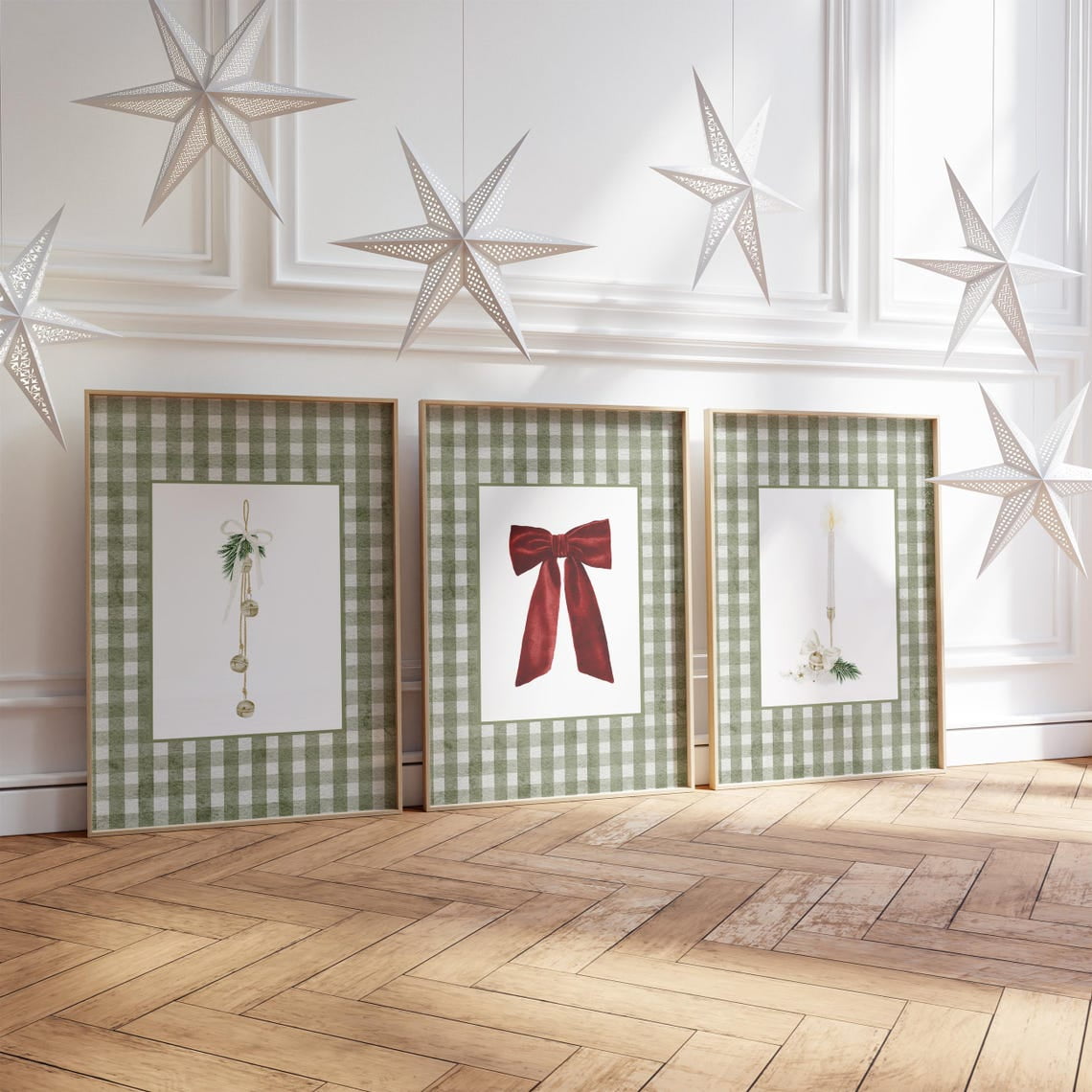 UNFFRAMED Antique Winter Holiday Posters Set, Red & Green ...