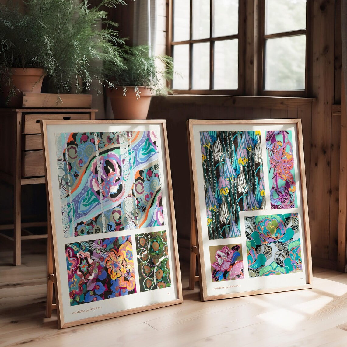 UNFFRAMED Art Deco Art Poster Set Of 2, Colorful Wall Art For Dorm ...