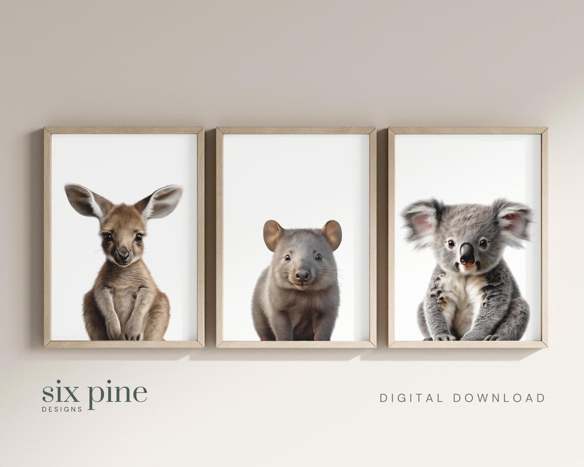 UNFFRAMED Australian Animal Nursery Art Set Of 3, Australian Animal ...