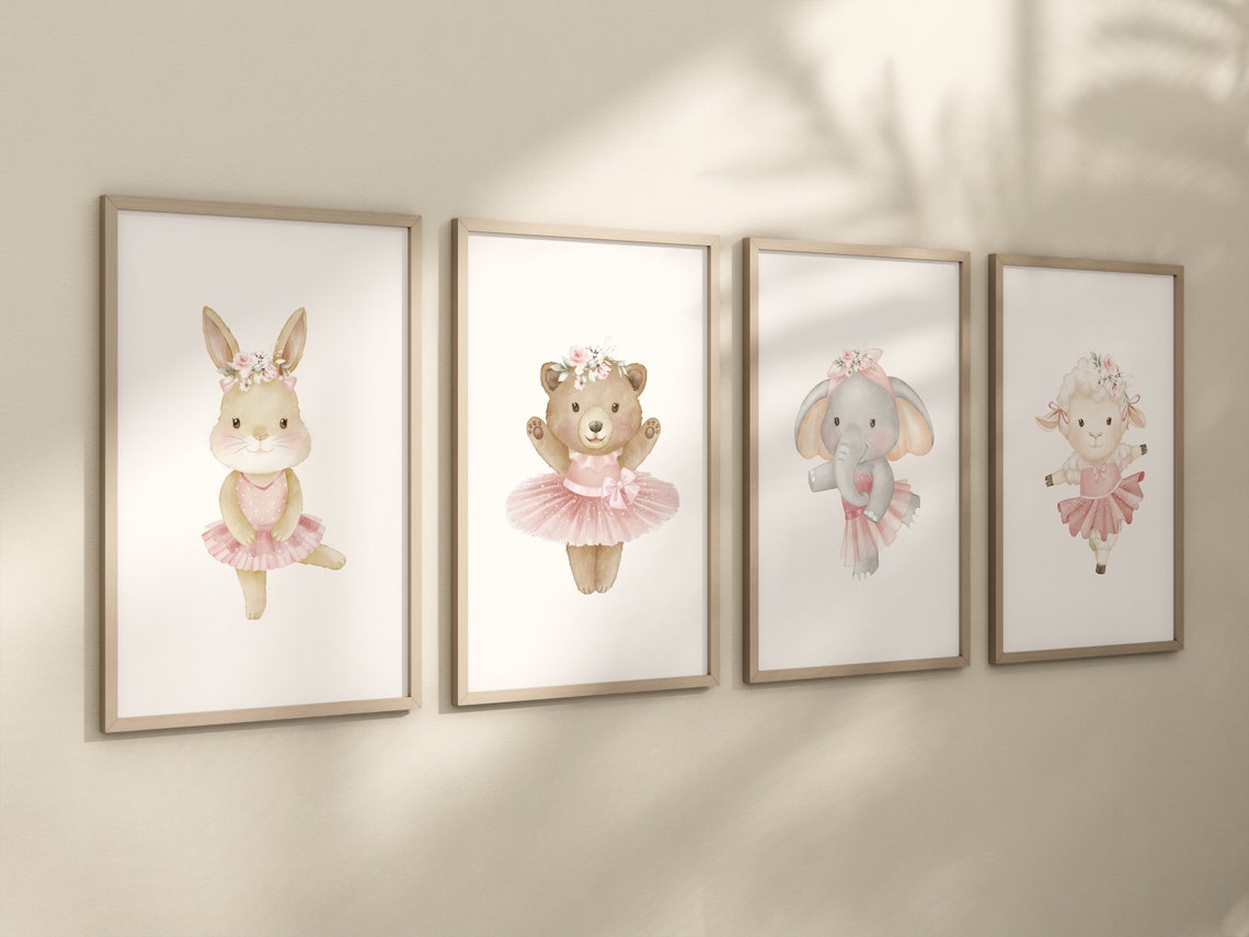 UNFFRAMED Ballerina Animals, Baby Room Decor Girl, Elephant Nursery ...
