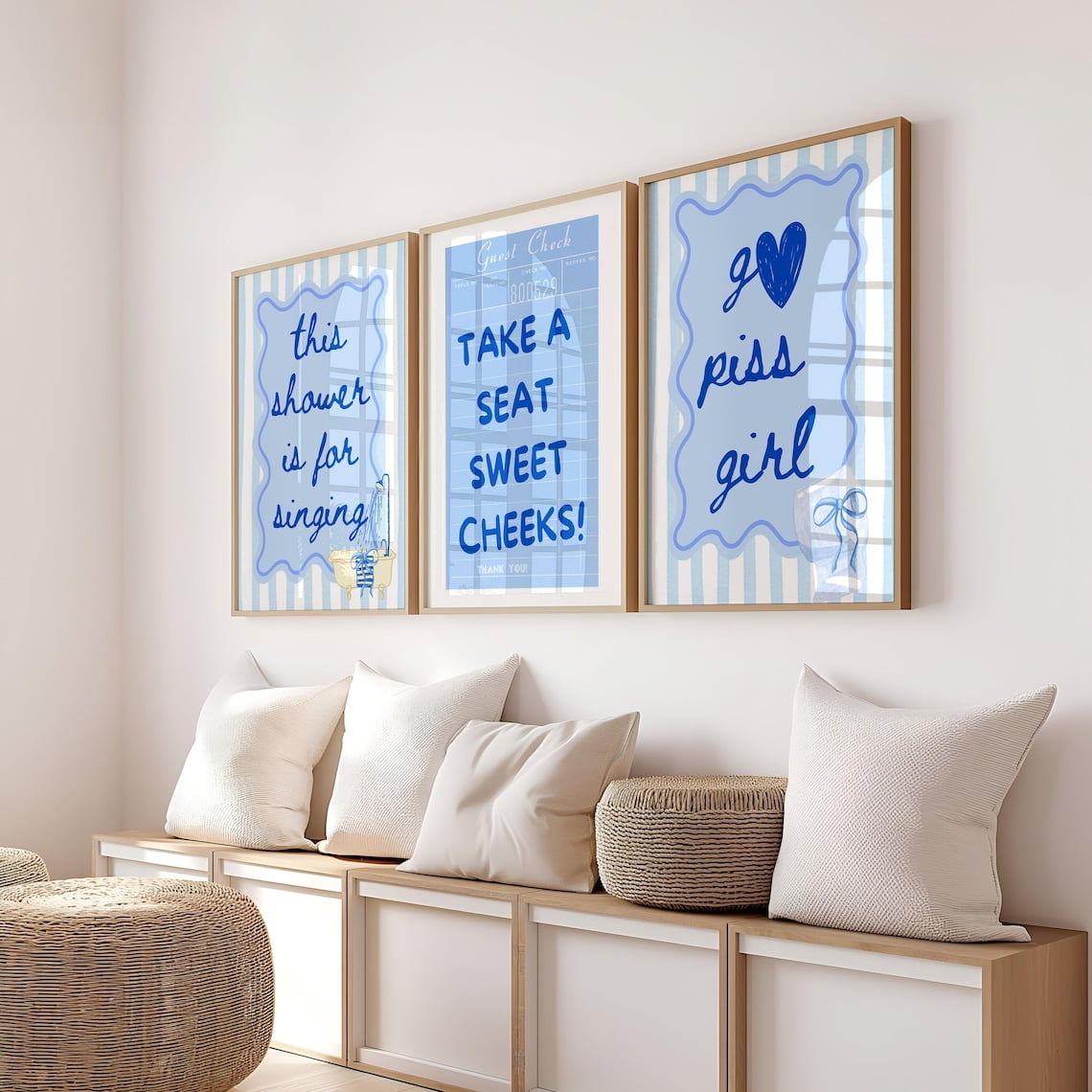 UNFFRAMED Bathroom Poster Set, Set Of 3 Girly Print, Go Piss Girl Print ...