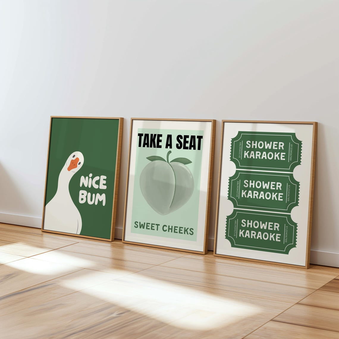 UNFFRAMED Bathroom Wall Art Set, Nice Bum Goose Poster, Take A Seat ...