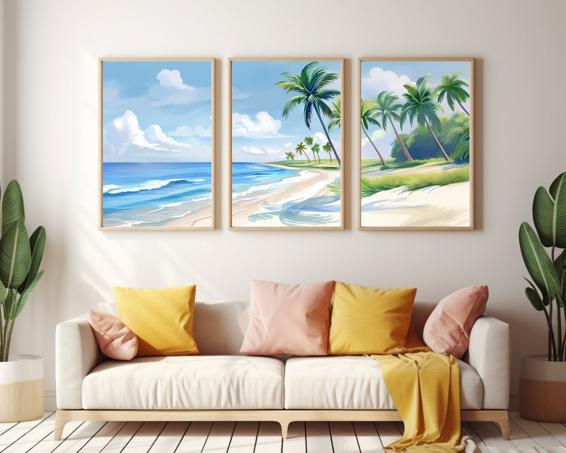 UNFFRAMED Bavaro Beach Poster Set Of 3, Dominican Republic Coastal Wall ...
