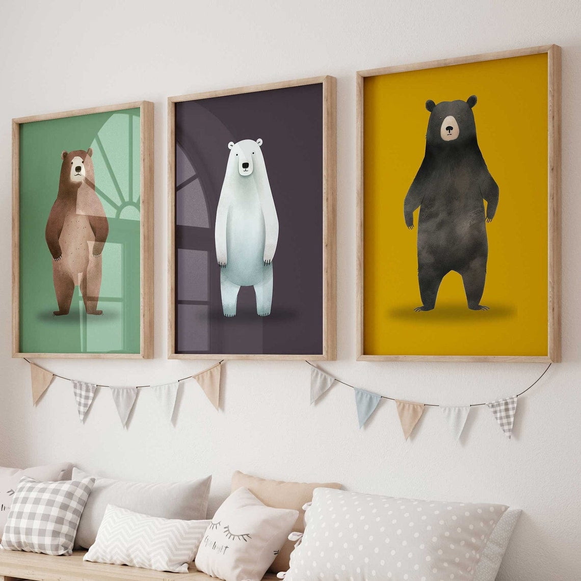 UNFFRAMED Bear Nursery Decor Set Of 3, Woodland Animalet Of Three ...