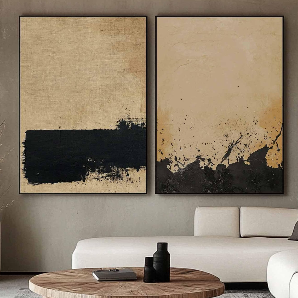 Luvia Beige Brown Two Piece Art, Brown Abstract Art, Beige Art, Beige ...