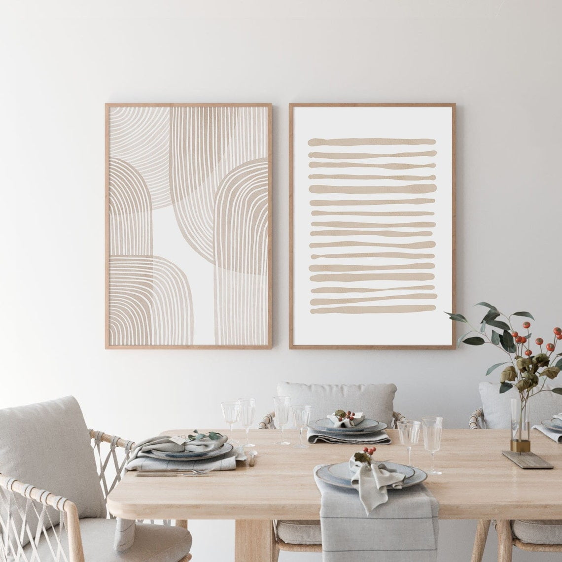 UNFFRAMED Beige Line Art Poster Set, Minimalist Earth Tone Posters Set ...