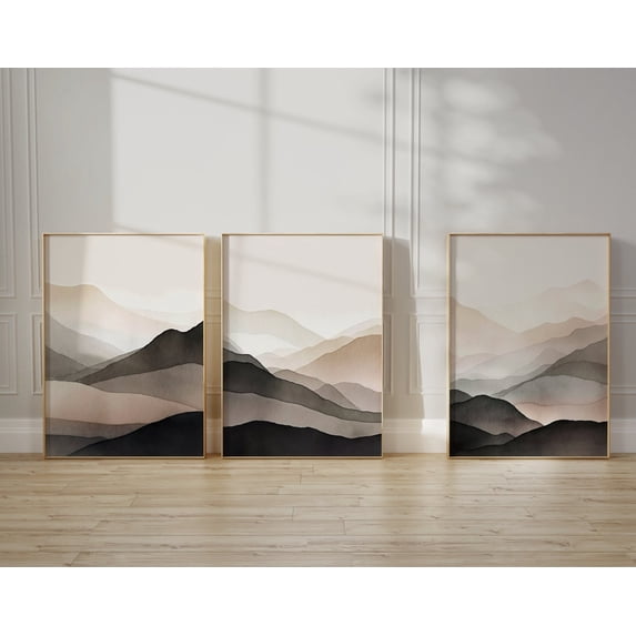 UNFFRAMED Black Beige Abstract Mountain Wall Art Minimalist Gallery Art ...