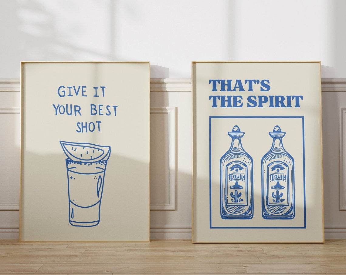 UNFFRAMED Blue Bar Cprints Liquor Posters Modern Bar Cart Alcohol ...