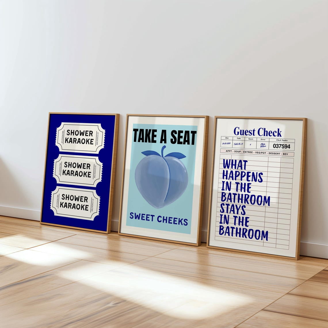 UNFFRAMED Blue Bathroom Set Posters Ticket Bathroom Wall Art Trendy ...