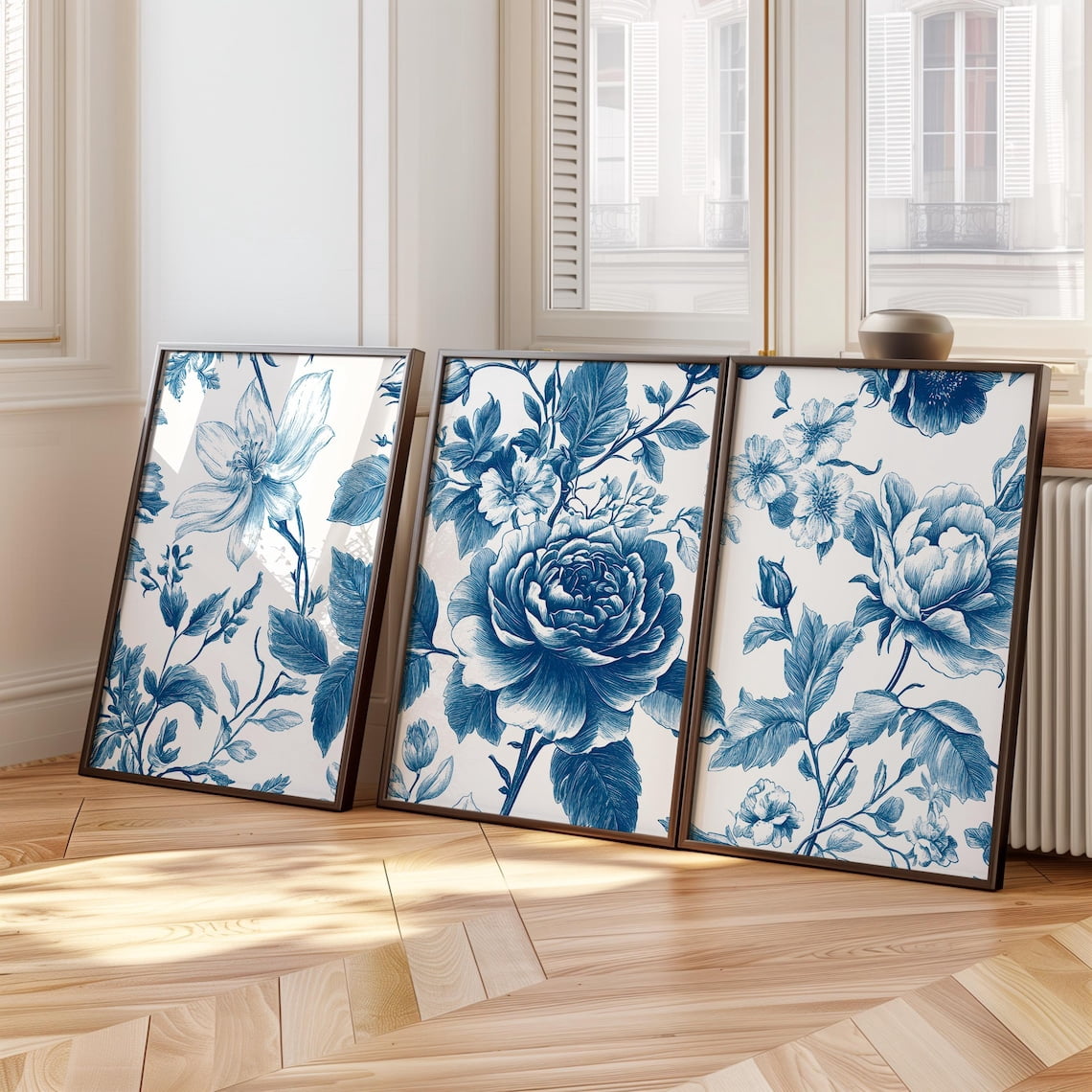 UNFFRAMED Blue Chinoiserie Wall Art, Vintage Floral Poster Set, Trendy ...