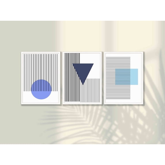 UNFFRAMED Blue Geometric Art Posters Set, Midcentury Modern Wall Decor ...