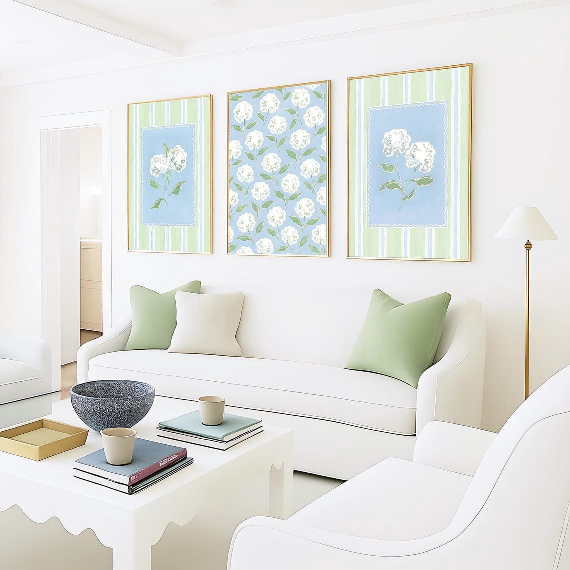 UNFFRAMED Blue Green Hydrangea Set Of 3 Posters, Modern Southern Floral ...