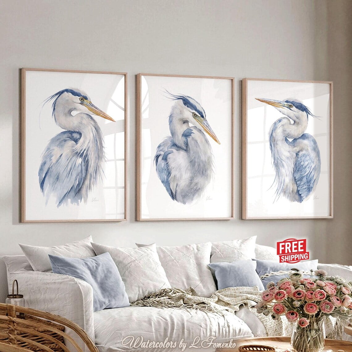 UNFFRAMED Blue Heron Bird Posters - Coastal Wall Art Beach Wall Decor ...