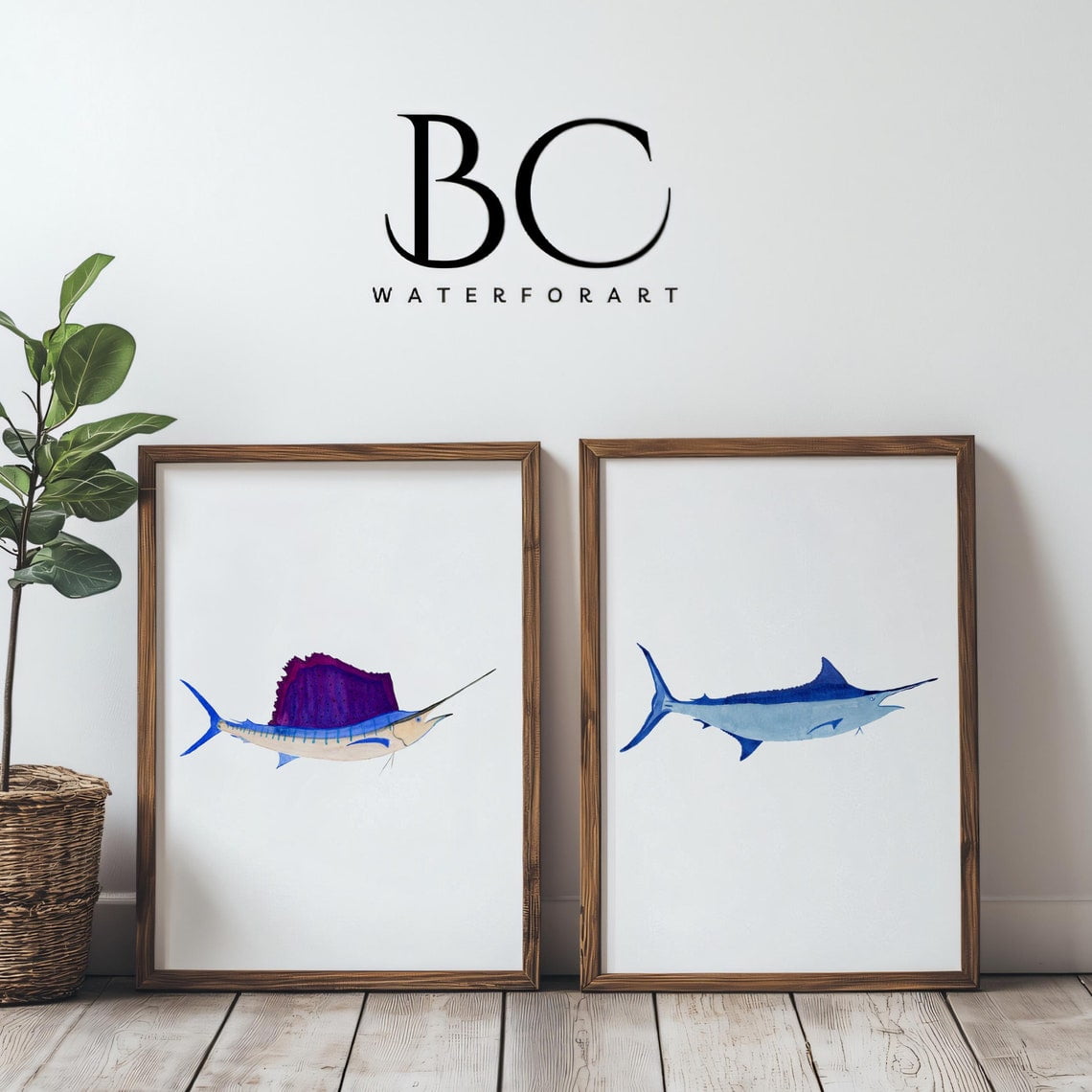 Luvia Blue Marlin Print, Set Of 2 Fish, Blue Marlinet, Nursery Decor ...