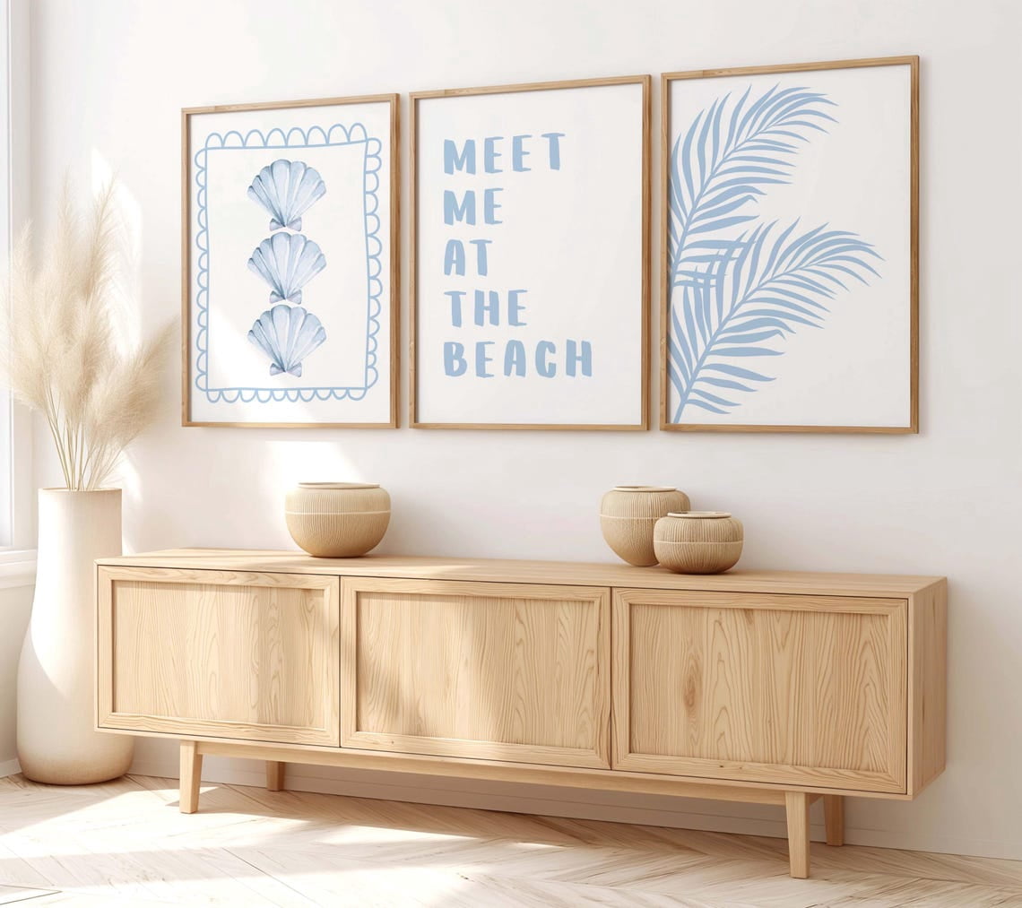 UNFFRAMED Blue Preppy Beach Posters Set, Trendy Coastal Wall Art ...