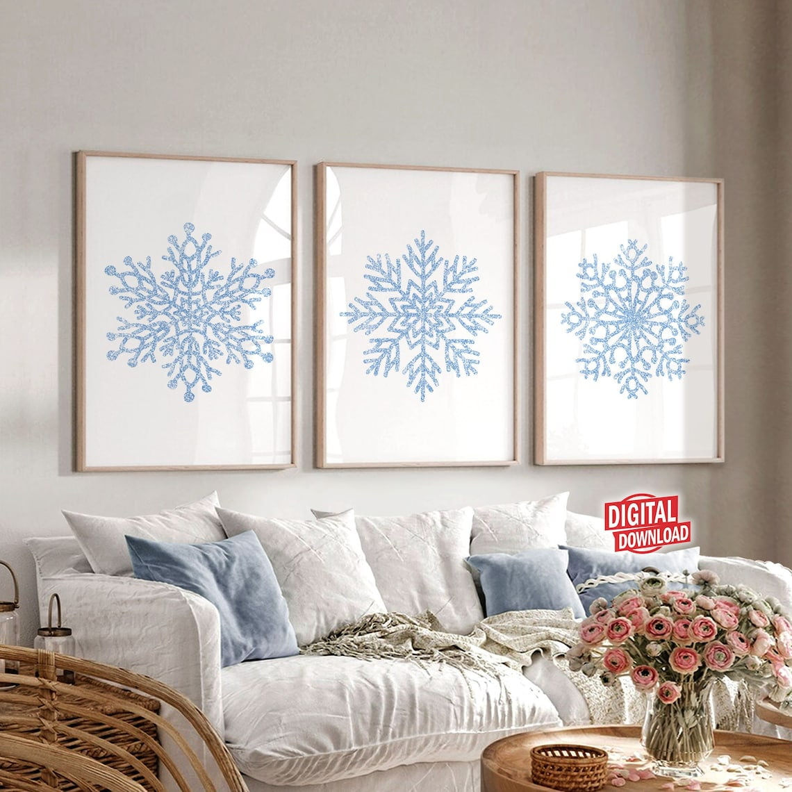 UNFFRAMED Blue Snowflake Wall Decor Posters,Home Decor Xmax Wall Art ...