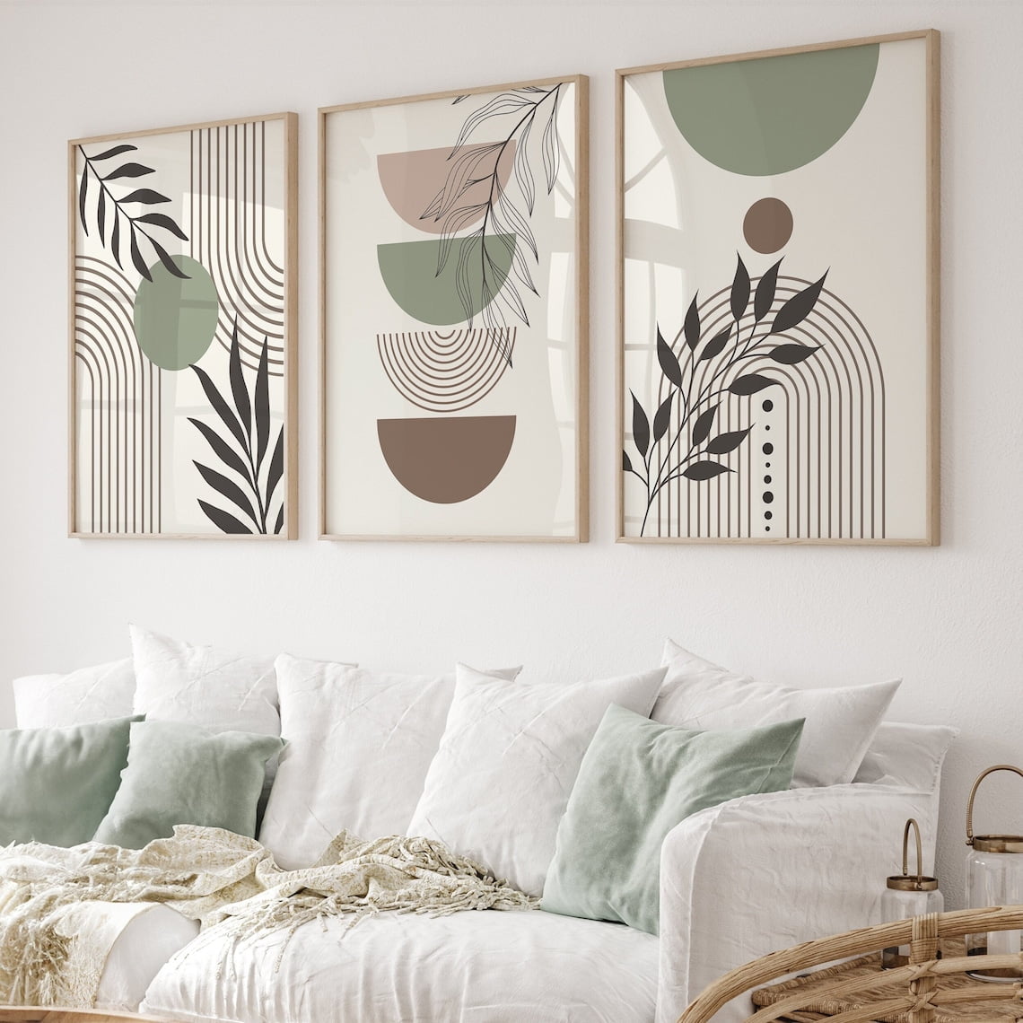 UNFFRAMED Boho Abstract Wall Art Prints, Neutral Modern Art Set Of 3 ...