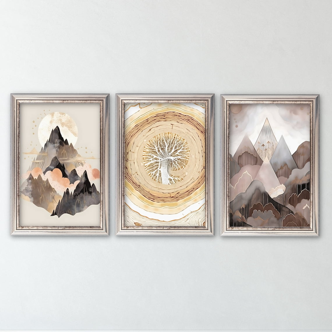UNFFRAMED Boho Mountain Art Posters, Nature Wall Art Set Set 3 Prints ...