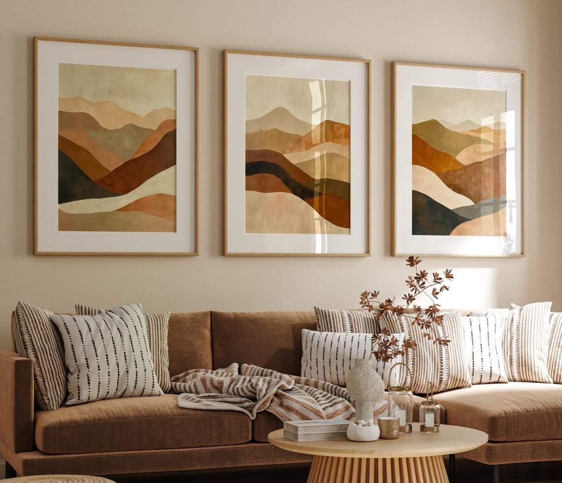 UNFFRAMED Boho Mountain Landscape Poster Set, Earth Tones Abstract ...