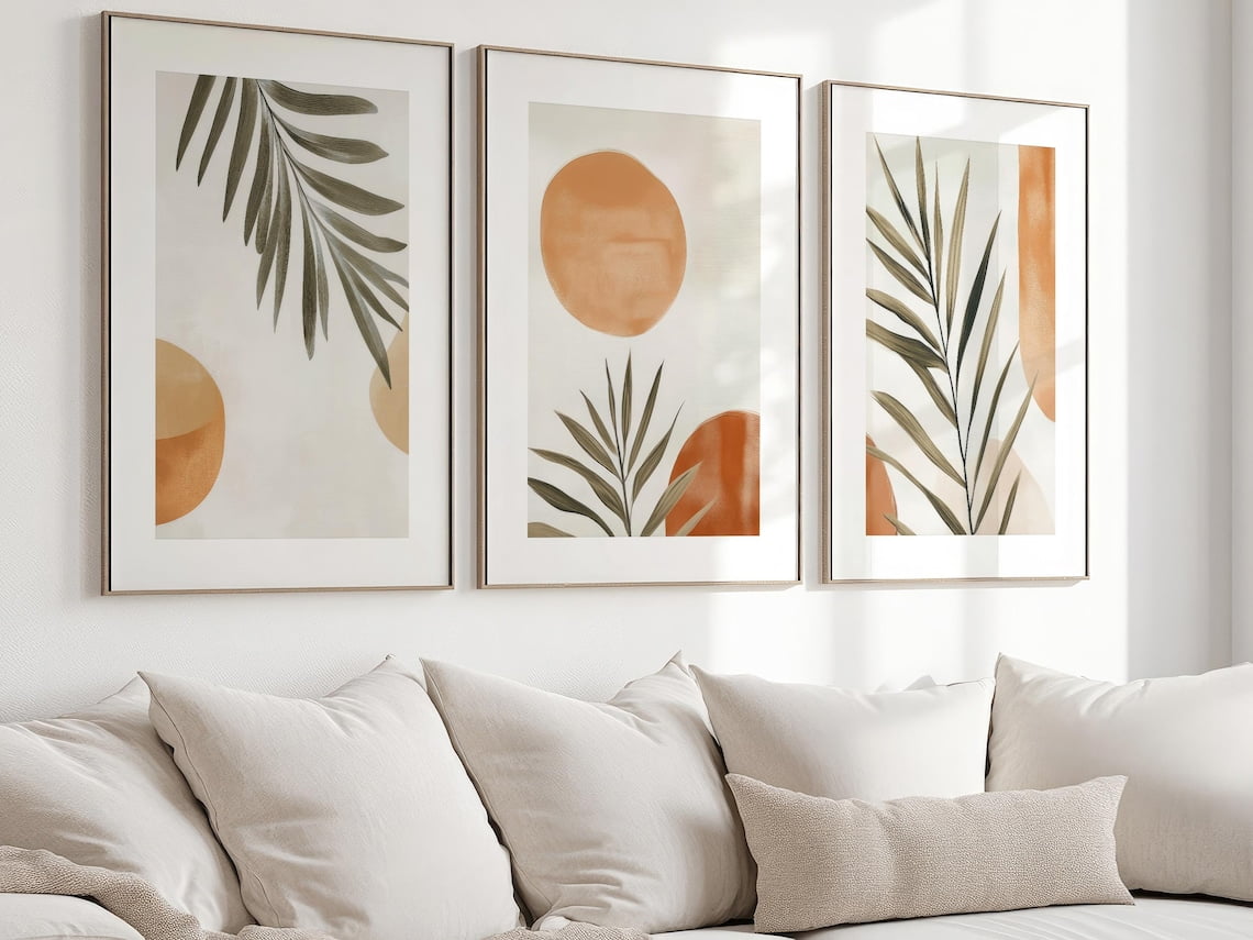 UNFFRAMED Boho Palm Leaf Poster Set, Terracotta Botanical Wall Art Set ...