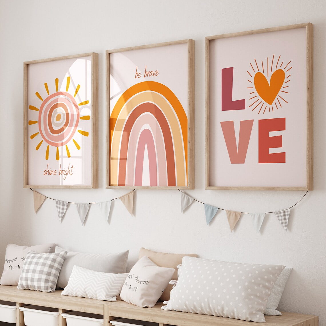 UNFFRAMED Boho Rainbow Set Of 3 Nursery Posters, Girl Nursery Wall Art ...