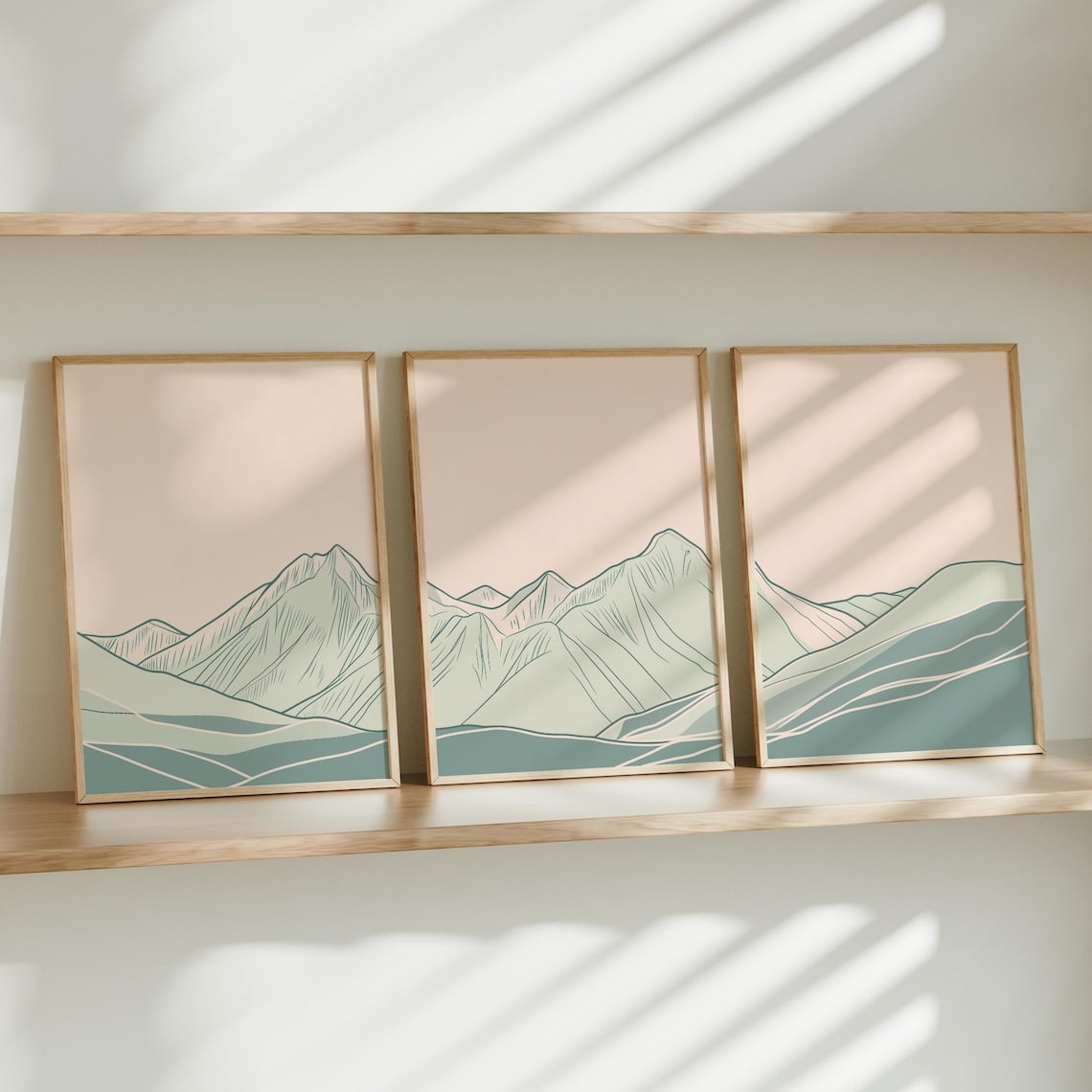 UNFFRAMED Boho Wall Art Set Posters, Blush And Sage Green Modern Decor ...