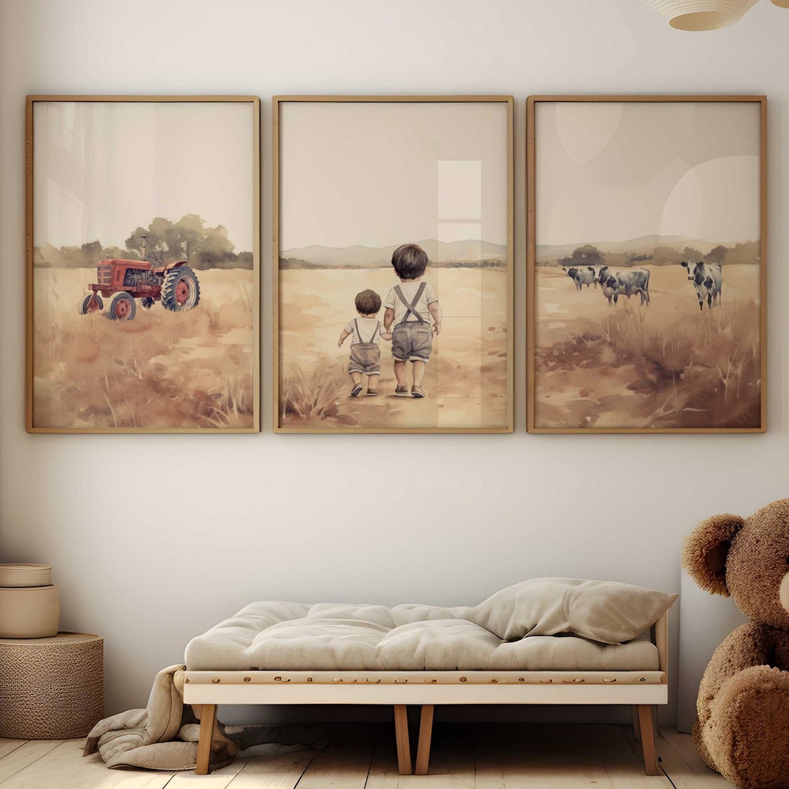 UNFFRAMED Brotherfarm Nursery Art Set Of 3, Brother Room Decor, Vintage ...