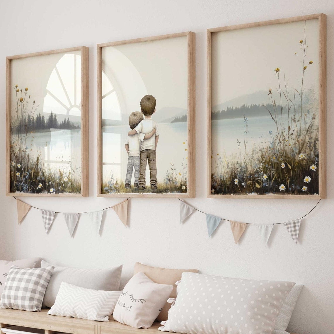 Luvia Brothers Room Lake Nursery Print Set Of 3, Brothers Room Decor ...