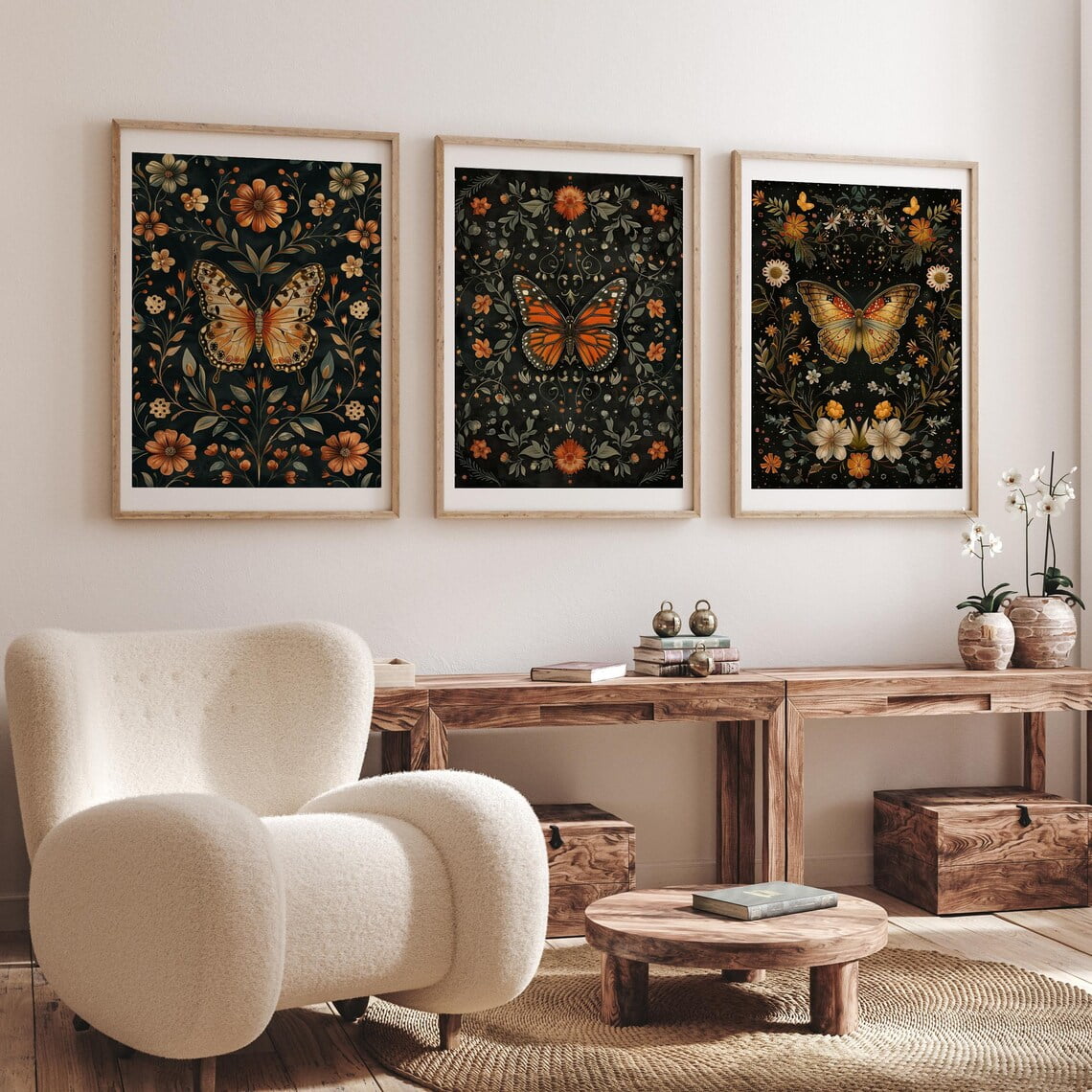 UNFFRAMED Butterfly - Floral And Butterfly Prints - Garden Theme Set Of ...