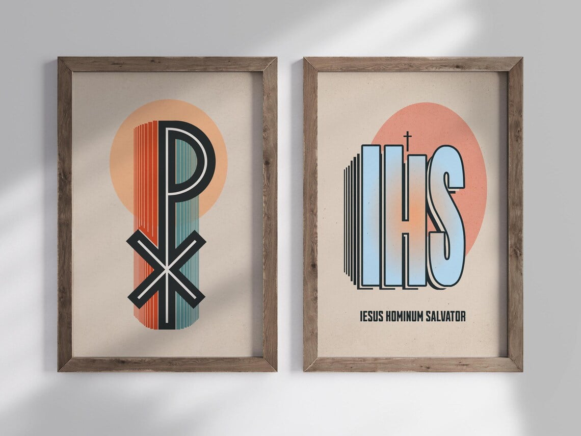 UNFFRAMED Chi Rho And Ihs Christograms Poster Set - Modern Jesus ...