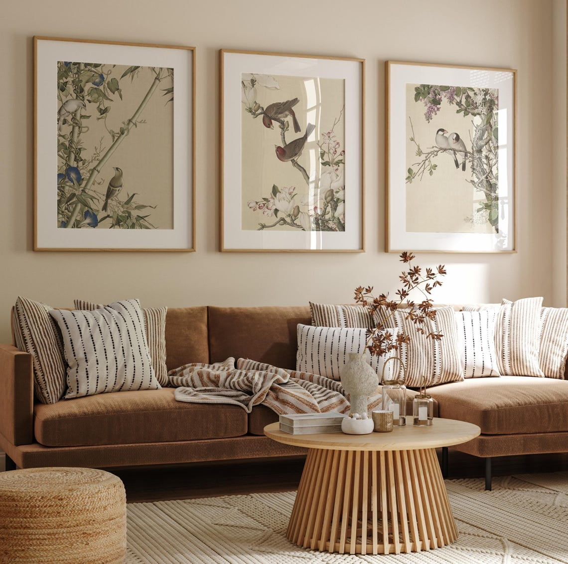 UNFFRAMED Chinoiserie Bird Poster Set, Vintage Chinese Art Triptych Set ...