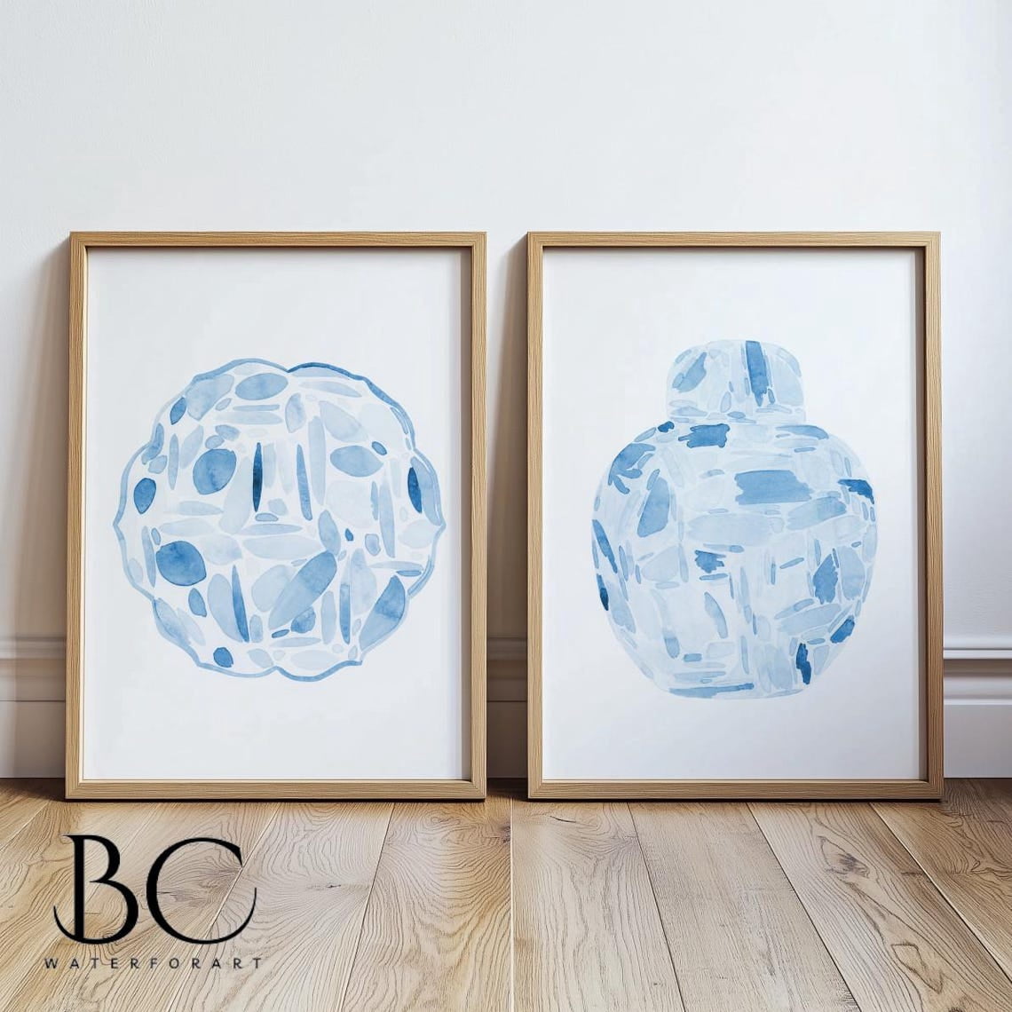 Luvia Chinoiserie Set Of 2 Blue White Porcelain Print, Oriental Vase ...