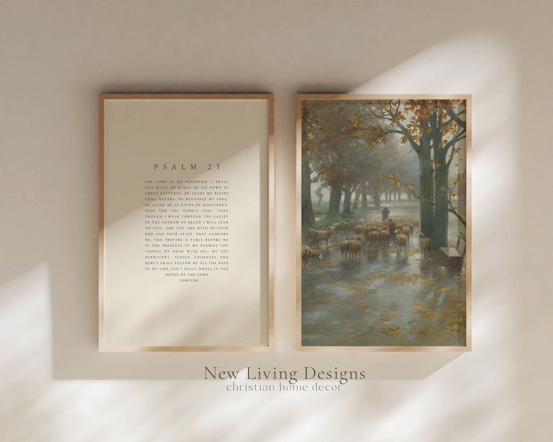 UNFFRAMED Christian Gallery Set Of Two Psalm 23 Bible Poster, Vintage ...