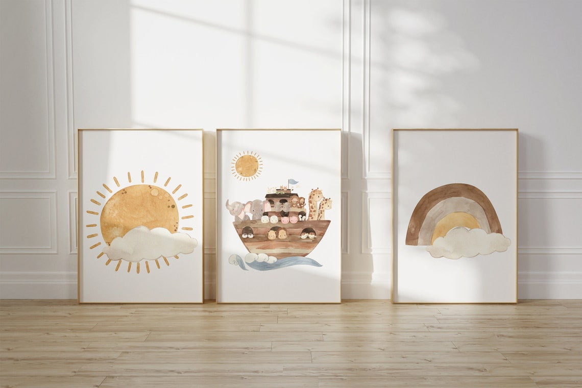 UNFFRAMED Christian Nursery Set Of 3 Decor& Shipped, Earth Tone ...