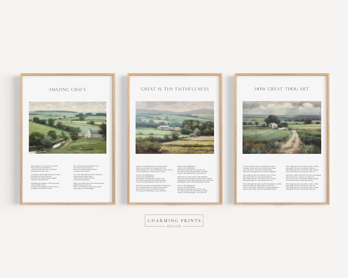 UNFFRAMED Christian Wall Art Set Of 3 Printed Hymn Posters, Amazing ...