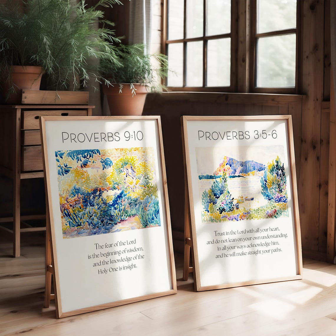 UNFFRAMED Christian Wall Art Set, Proverbs 3 And 9, Bible Verse ...