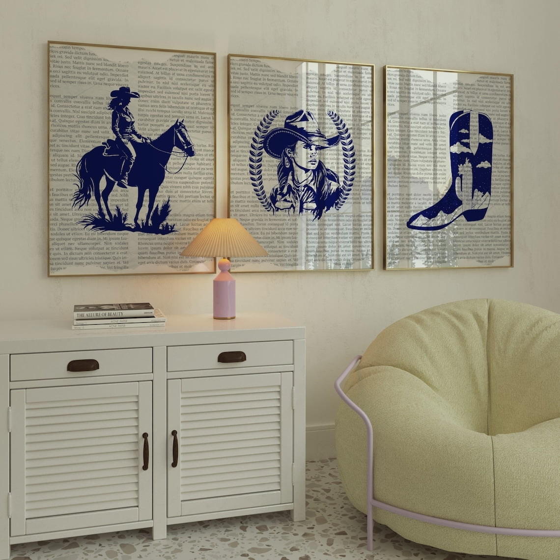 UNFFRAMED Coastal Cowgirl Art Posters, Blue Western Gallery Wall Set ...