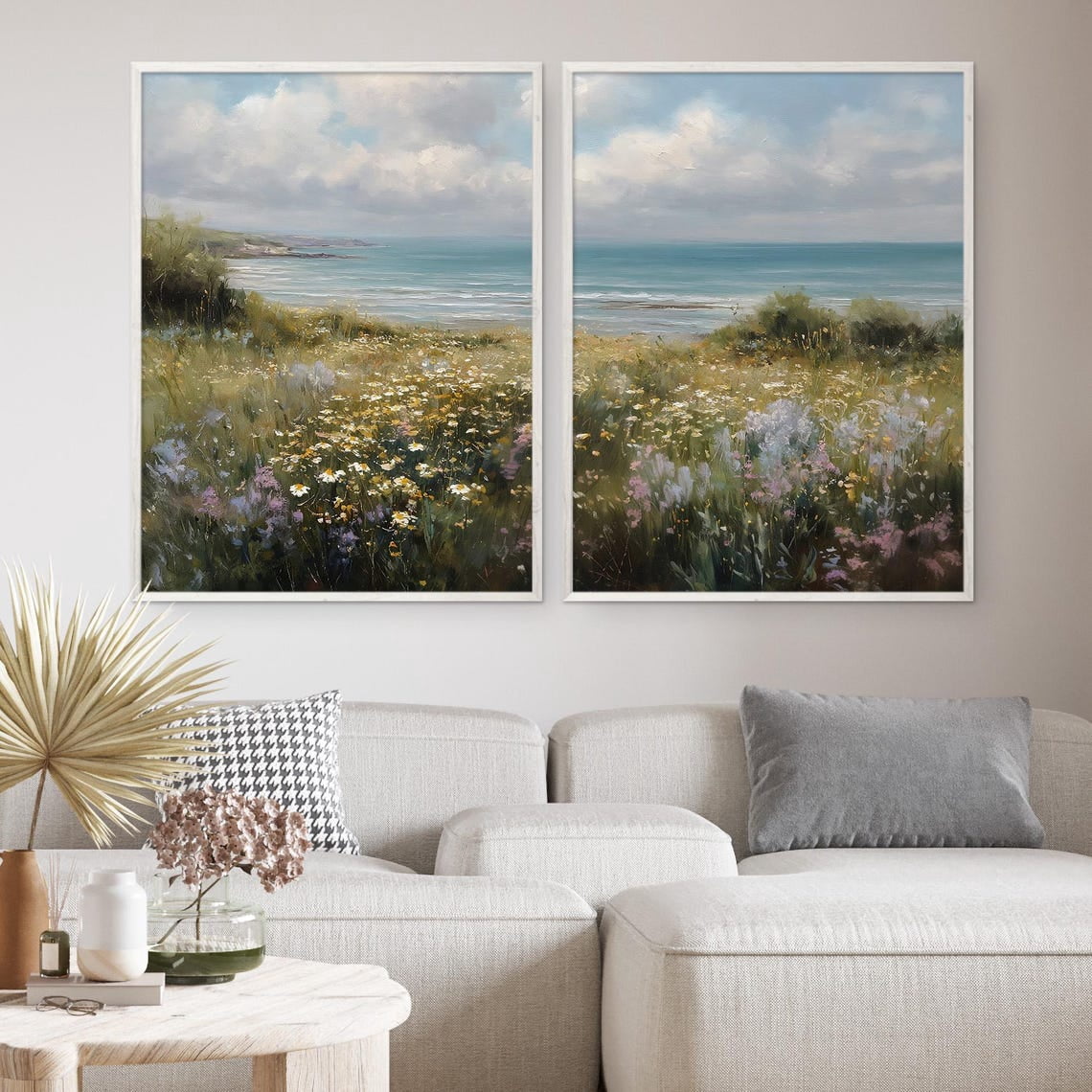 UNFFRAMED Coastal Wall Art Set Of 2 Posters Coastal Wildflower Vintage ...