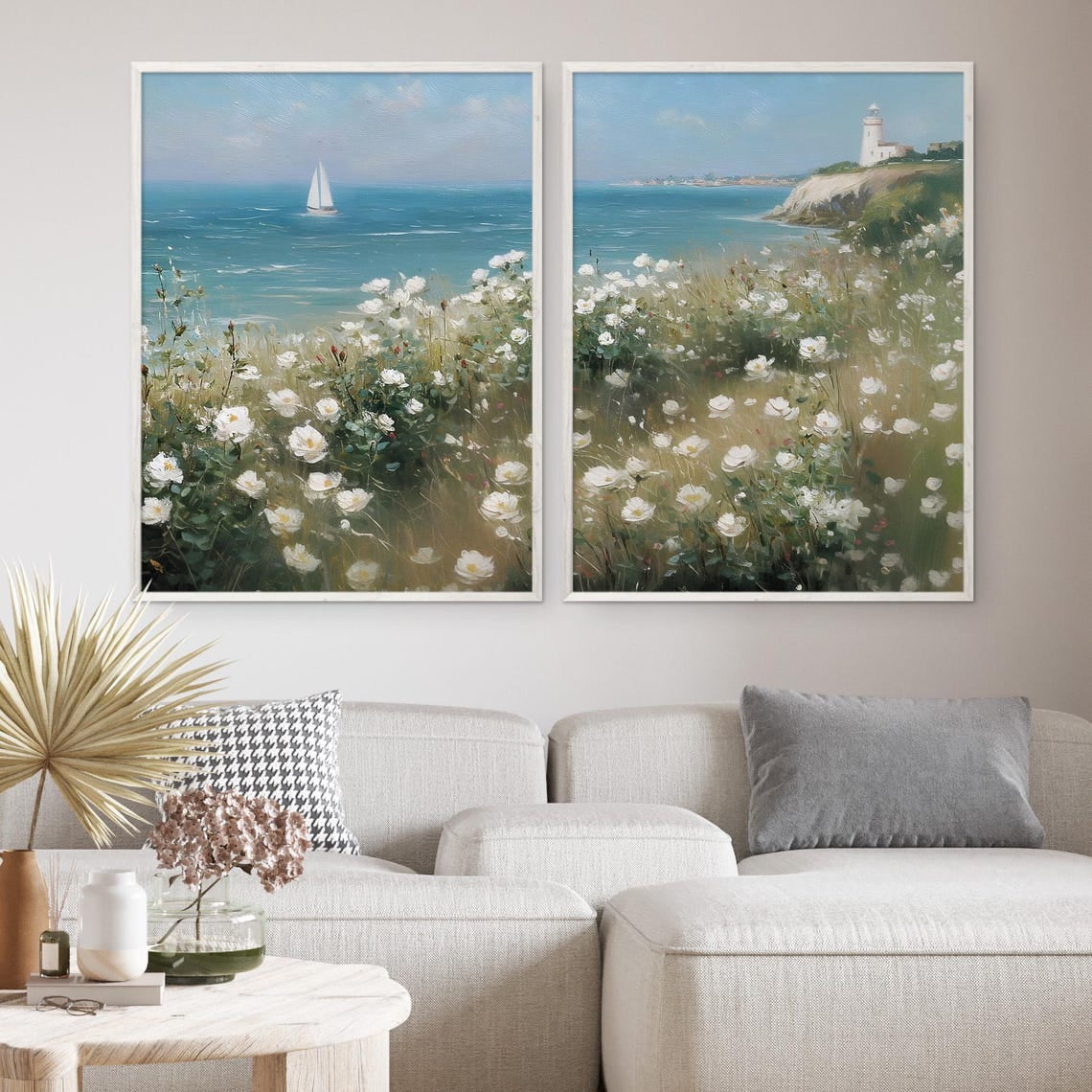 UNFFRAMED Coastal Wildflower Set Of 2 Posters Vintage Landscape Summer ...