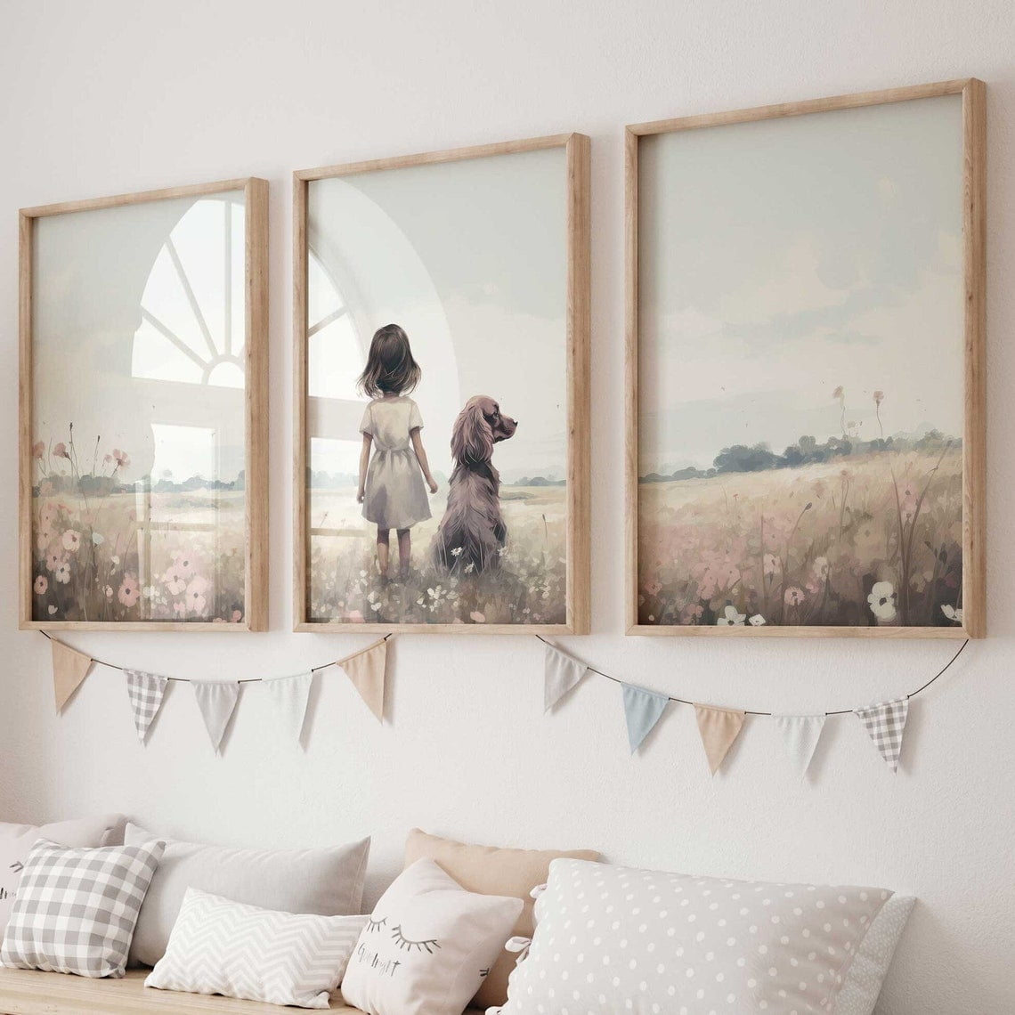 Luvia Cocker Spaniel Nursery Decor Set Of 3, Girl & Dog Poster, Dog ...