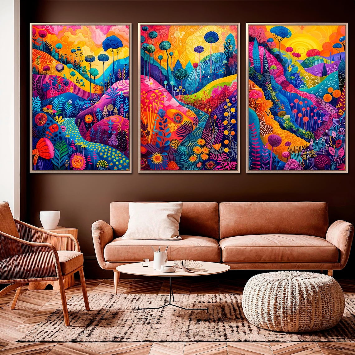 UNFFRAMED Colorful Landscape Poster Set Of 3 Surreal Plant Wall Art ...
