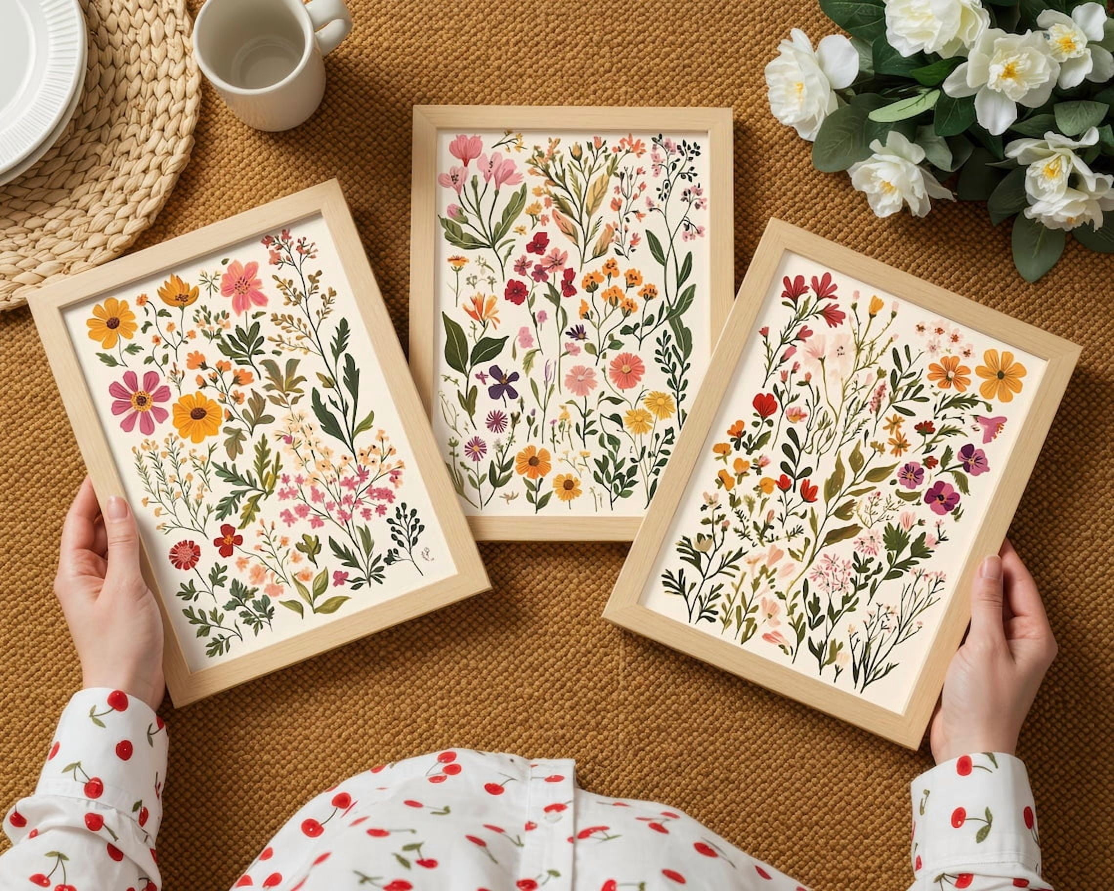 UNFFRAMED Colorful Wildflower Poster, Set, Boho Floral Botanical Wall ...