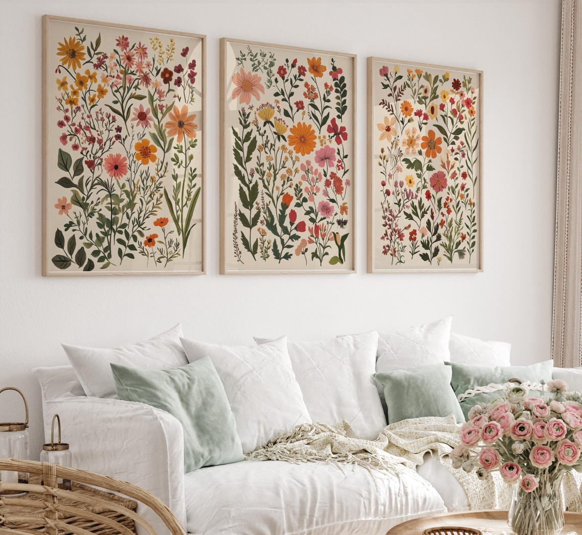 UNFFRAMED Colorful Wildflower Poster Set, Boho Flower Botanical Art ...