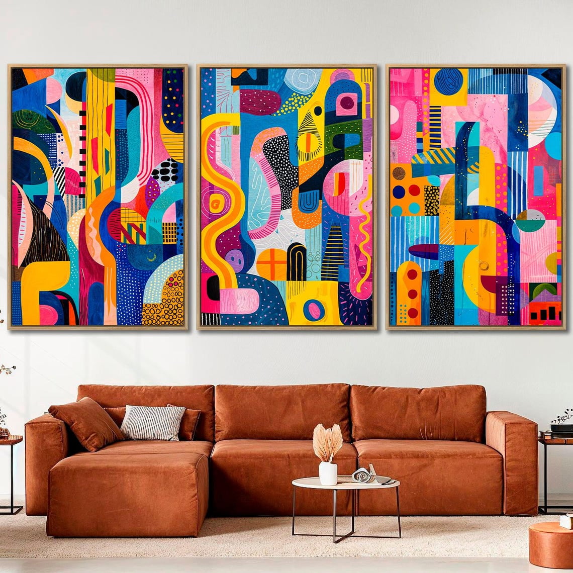 UNFFRAMED Contrast Colors Poster Set Of 3 Geometric Shapes Wall Art ...